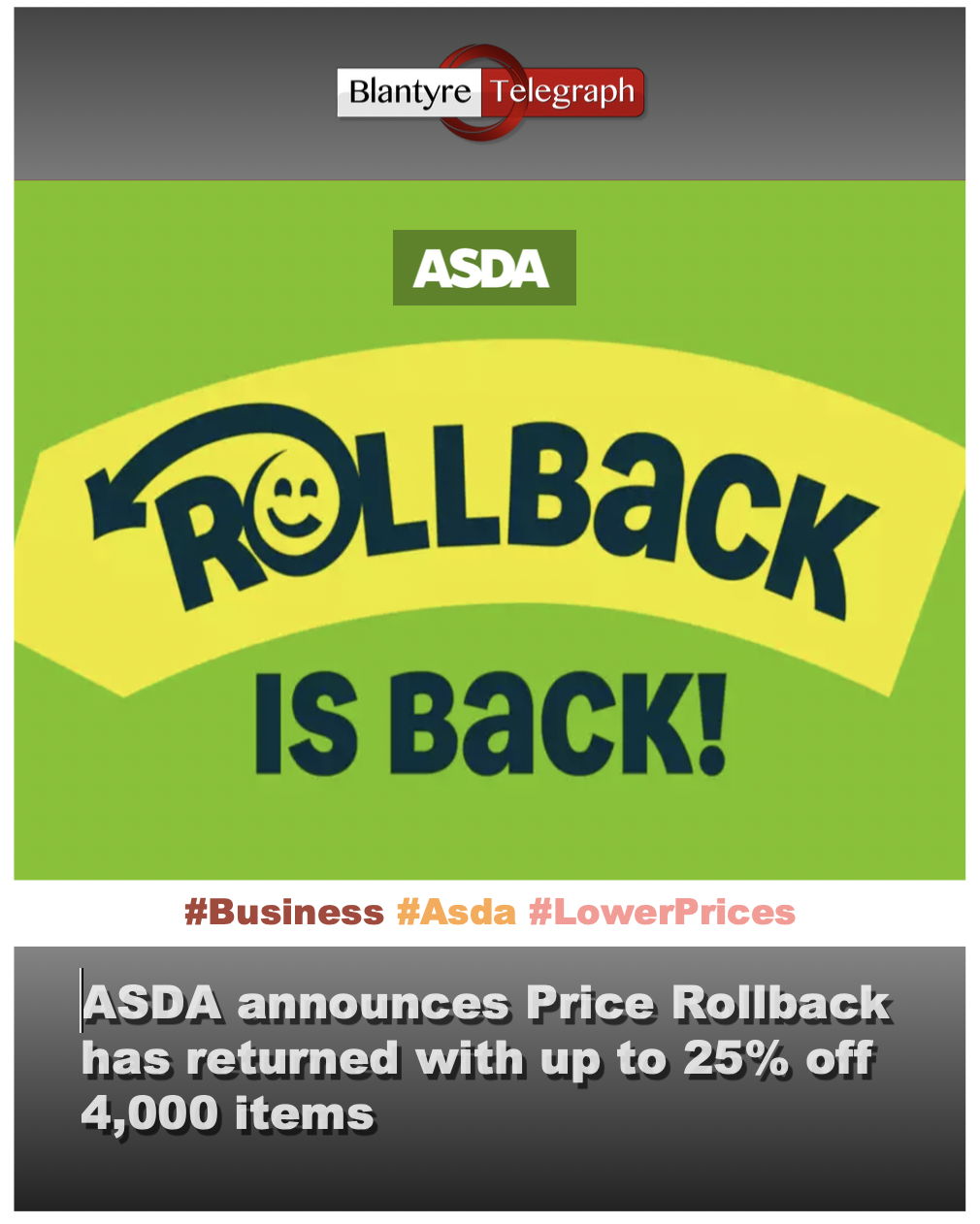 Asda Launches Rollback: Save 25% on 4,000 Products - Blantyre Telegraph