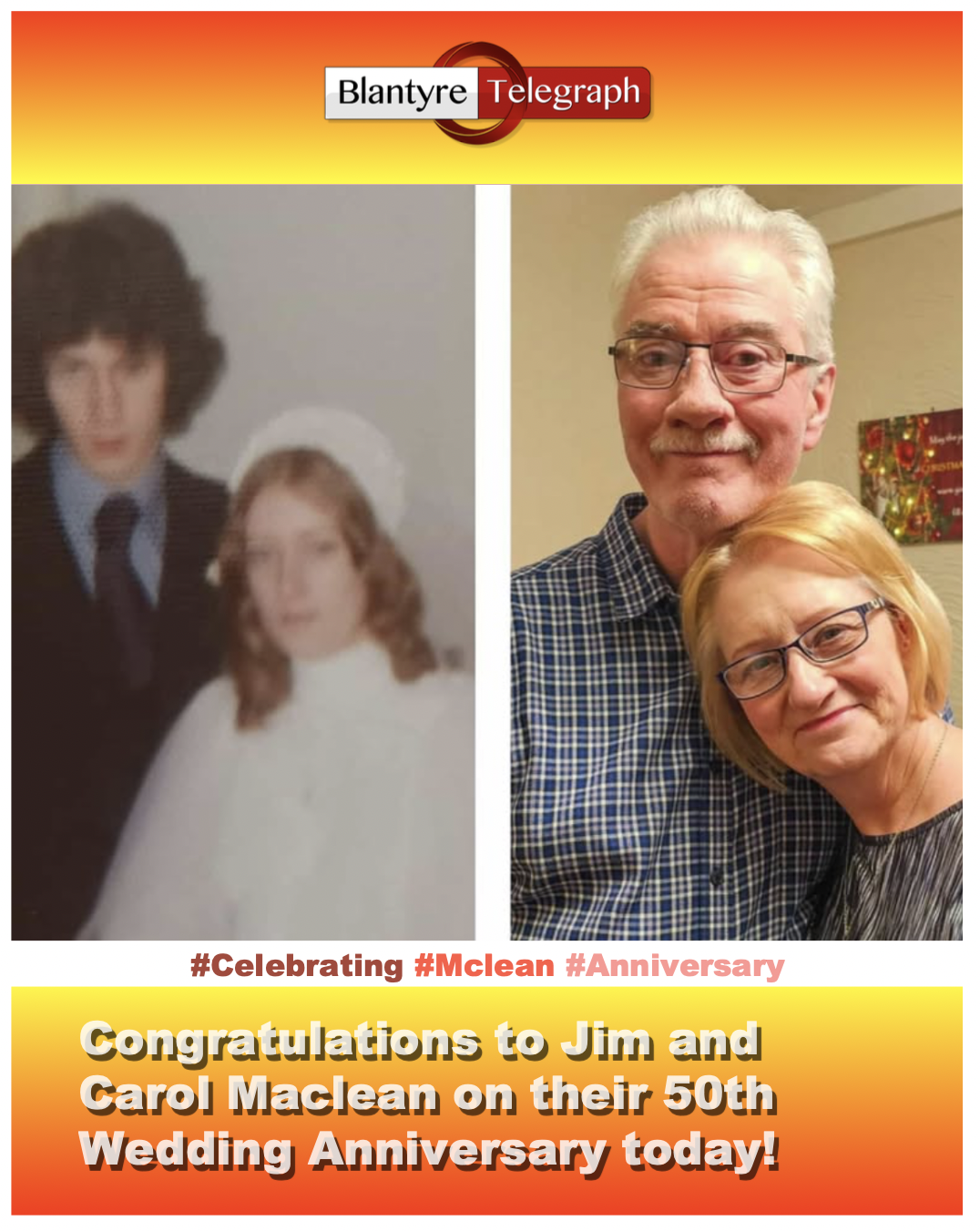 Happy 50th Wedding Anniversary Jim and Carol Mclean - Blantyre Telegraph